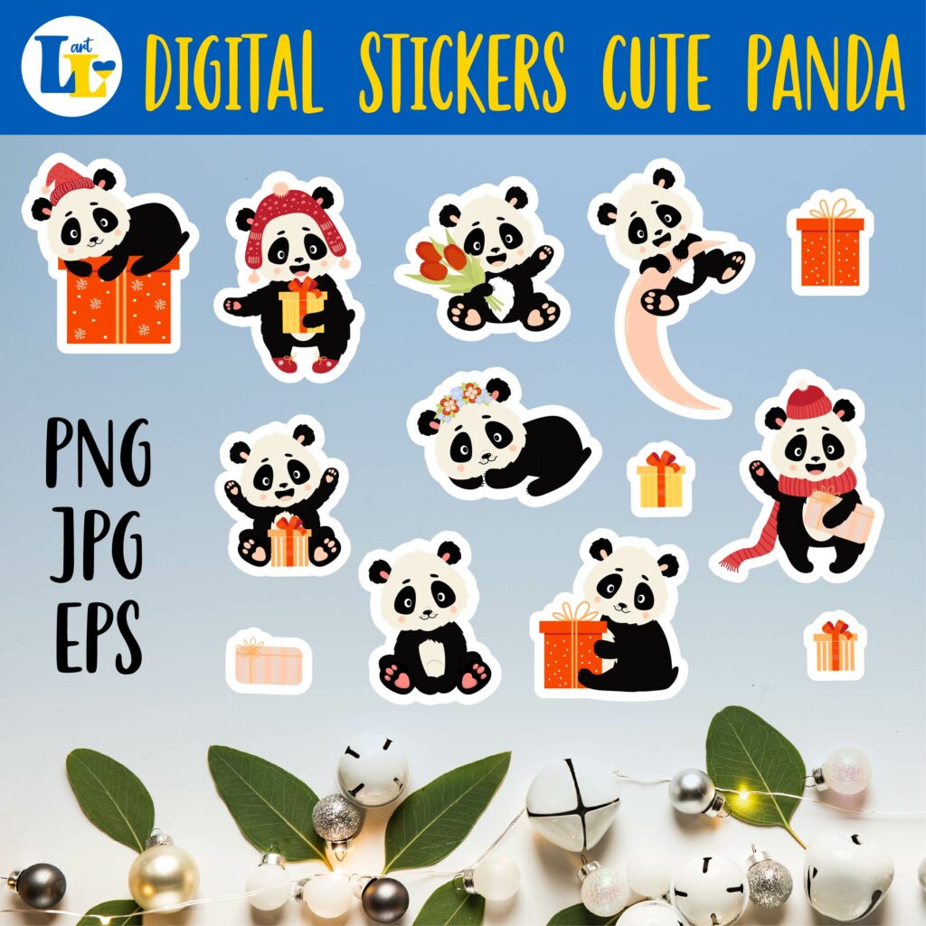 Cute panda digital stickers Bundle|Printable stickers - MasterBundles