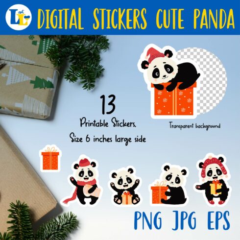 Cute panda digital stickers Bundle|Printable stickers - MasterBundles
