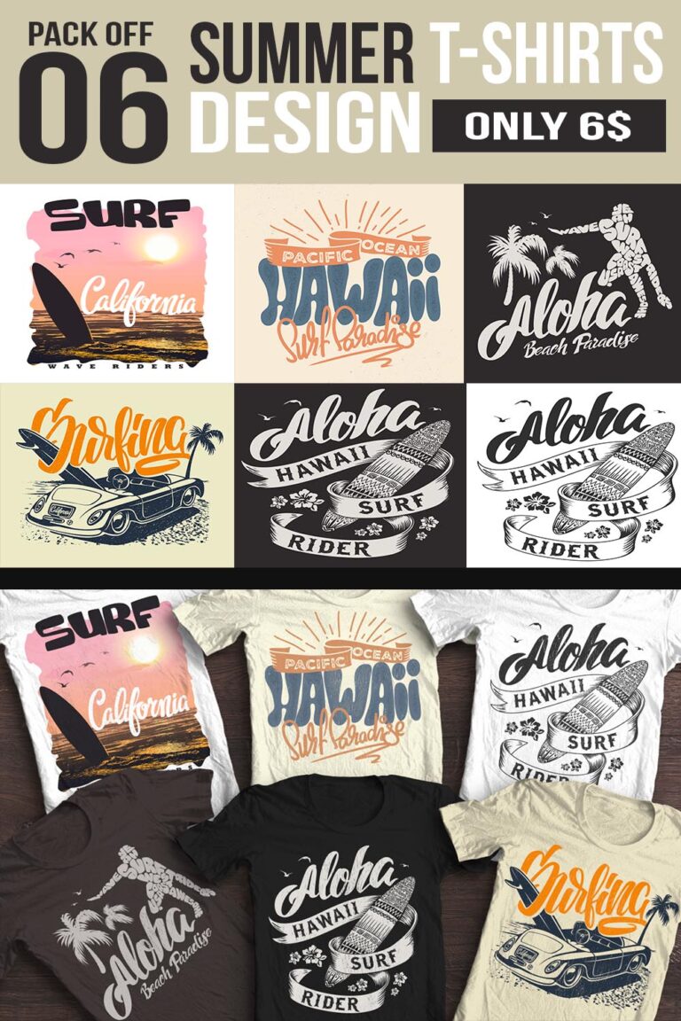 Pack of 6 Summer T-shirts designs - MasterBundles