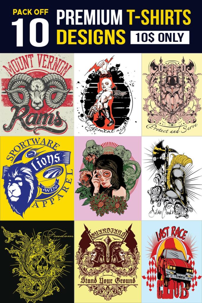 Pack of 10 premium t-shirts designs - MasterBundles