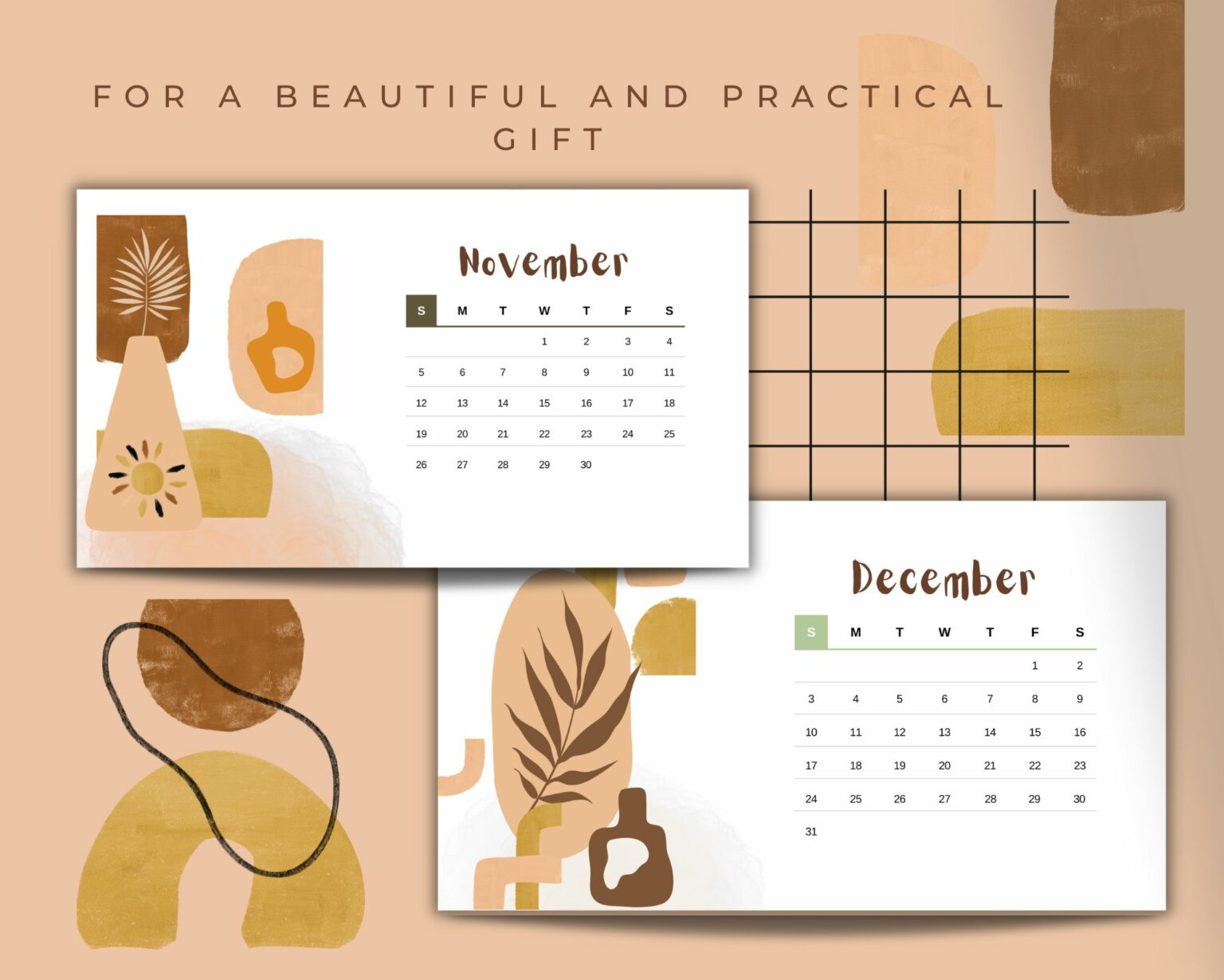 A desktop calendar for 2023 with abstract boho elements - MasterBundles
