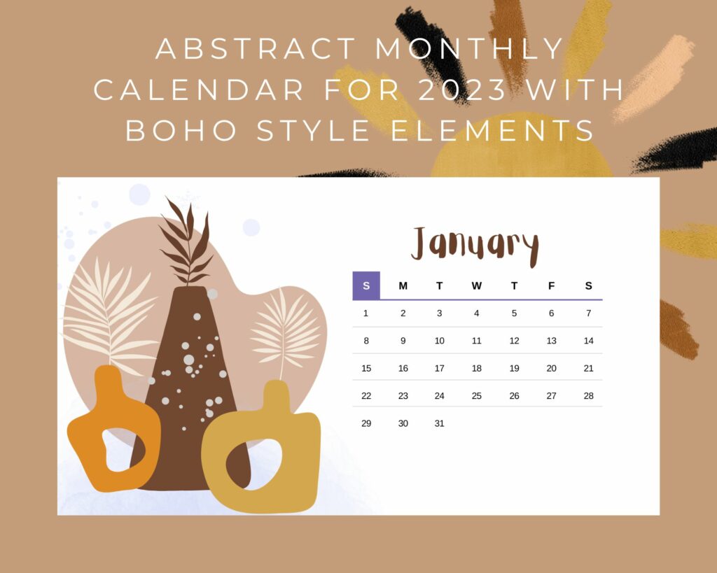 A desktop calendar for 2023 with abstract boho elements - MasterBundles