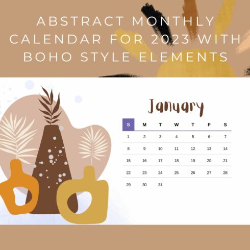 A desktop calendar for 2023 with abstract boho elements | MasterBundles