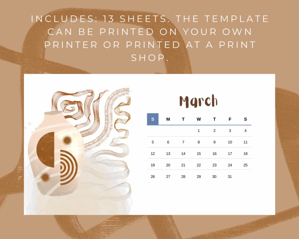 A desktop calendar for 2023 with abstract boho elements - MasterBundles