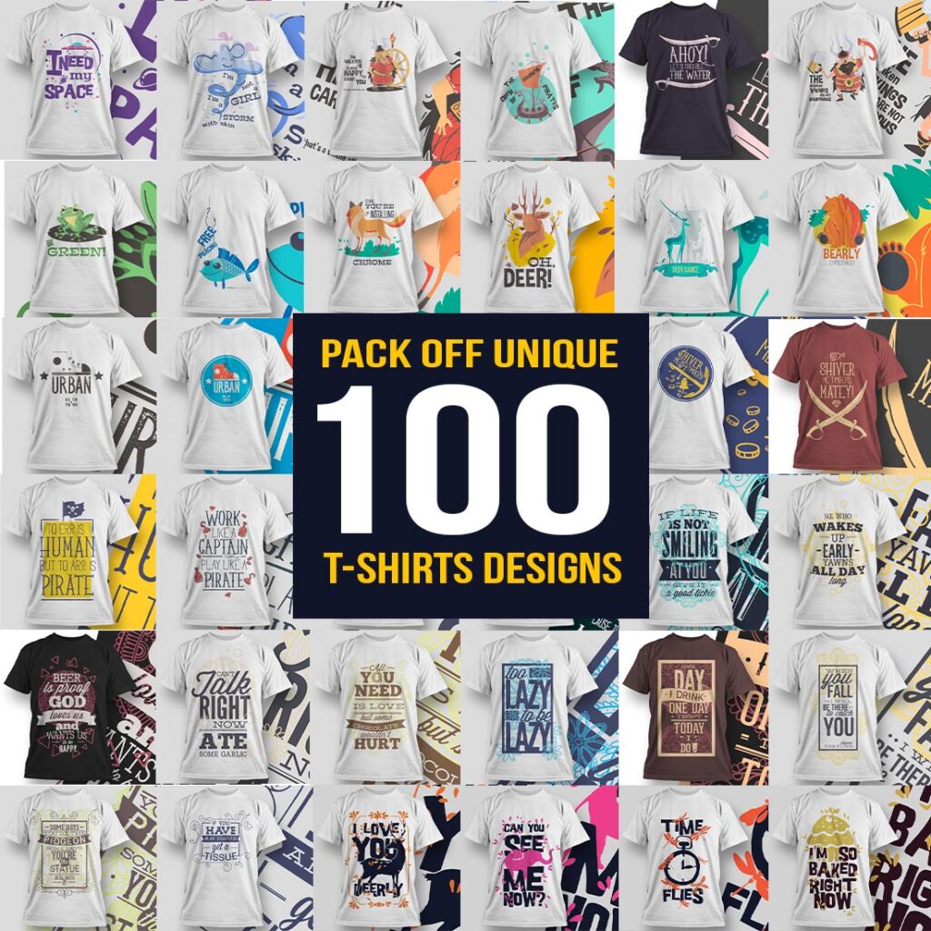 Pack Off 100 T-shirt Designs - MasterBundles