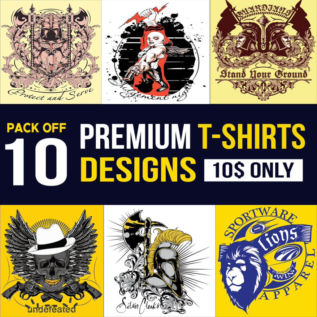 Pack of 10 premium t-shirts designs - MasterBundles
