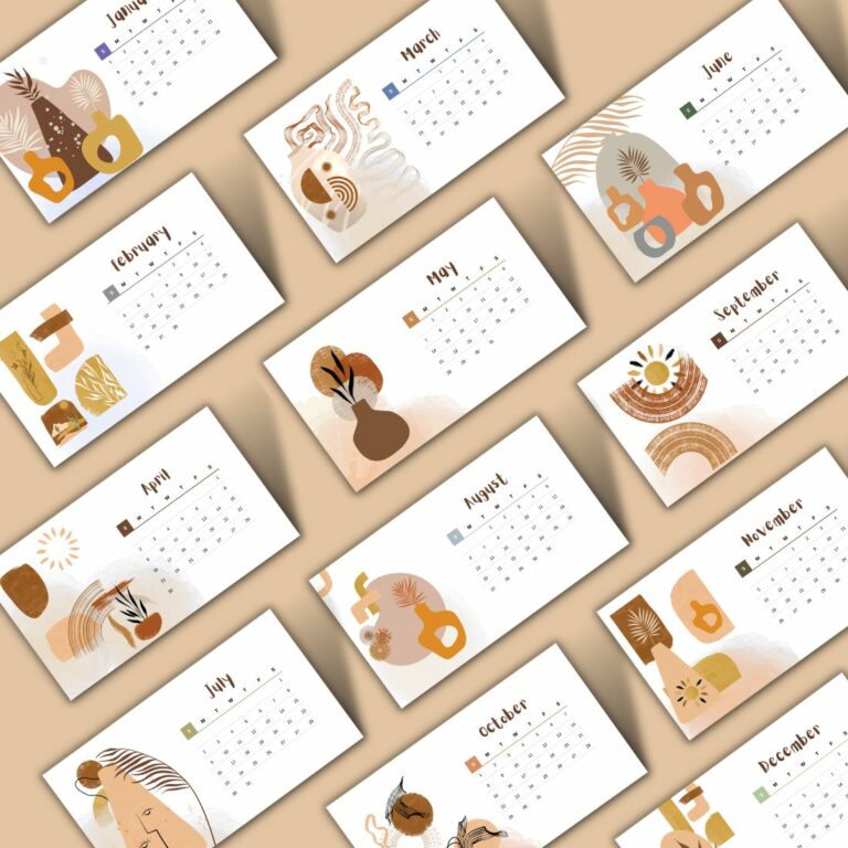 A desktop calendar for 2023 with abstract boho elements - MasterBundles