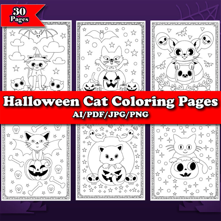 30 Halloween Cat Coloring Page for Kids - MasterBundles