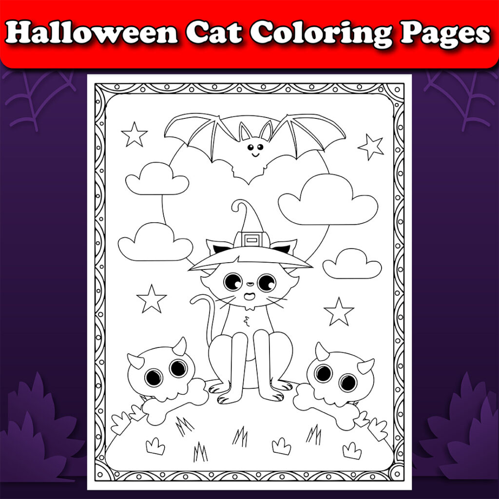 30 Halloween Cat Coloring Page for Kids - MasterBundles