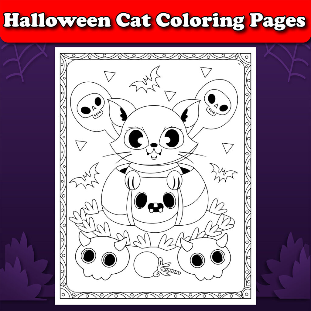 30 Halloween Cat Coloring Page for Kids - MasterBundles