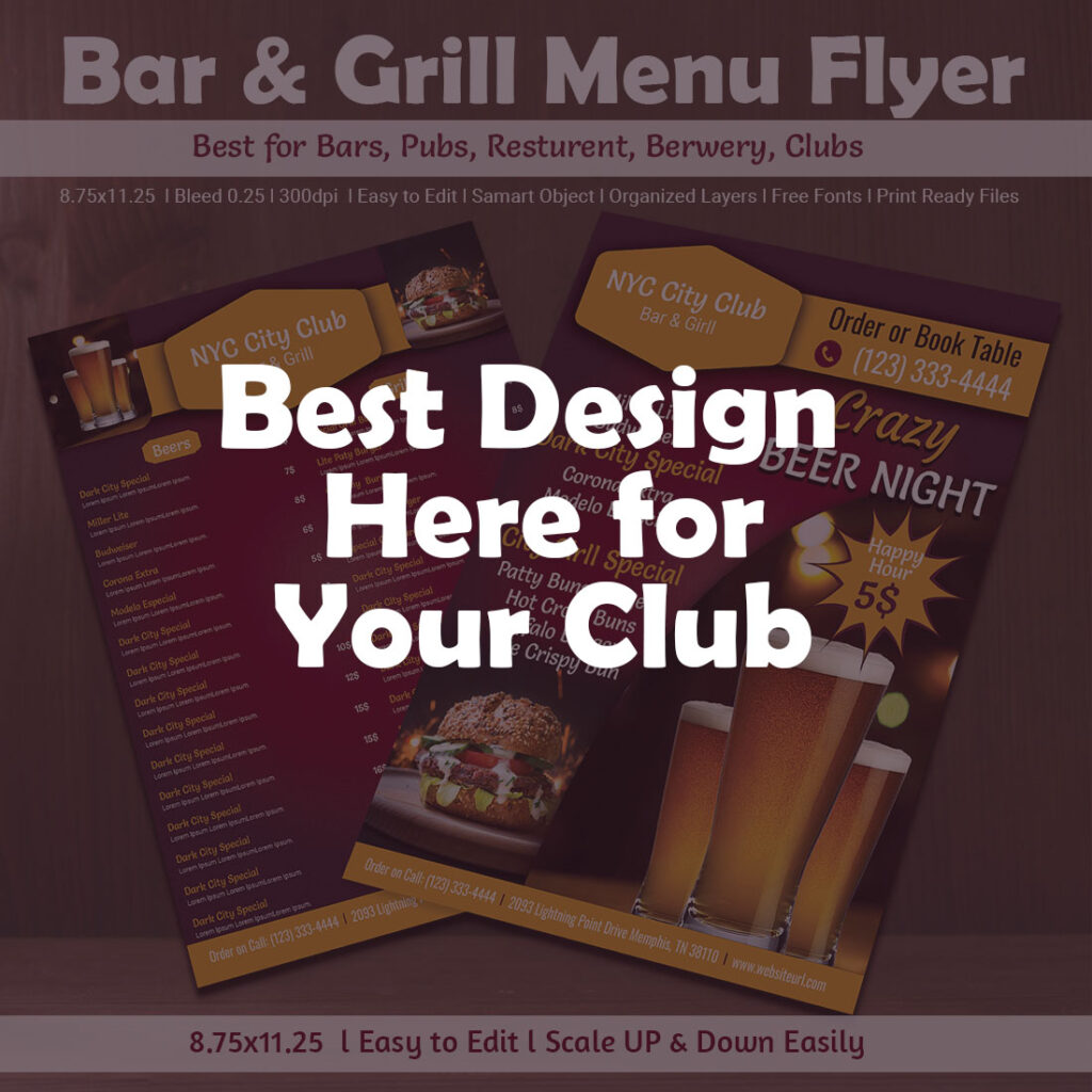 Beer Bar & Grill Menu Restaurant Flyer - MasterBundles