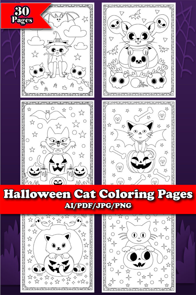 30 Halloween Cat Coloring Page for Kids - MasterBundles
