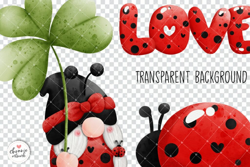 Gnome Ladybug Clipart, Gnome Valentines Clipart – MasterBundles