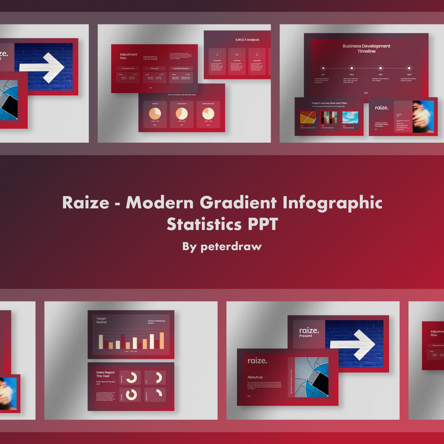 Raize - Modern Gradient Infographic Statistics PPT – MasterBundles