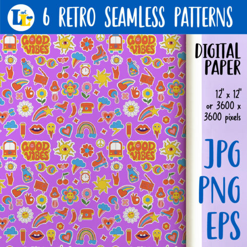 Retro Hippy Seamless Pattern Groovy Background Digital Paper ...