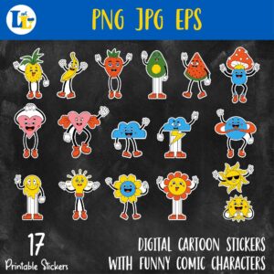 Funny characters digital stickers Bundle|Printable stickers | MasterBundles