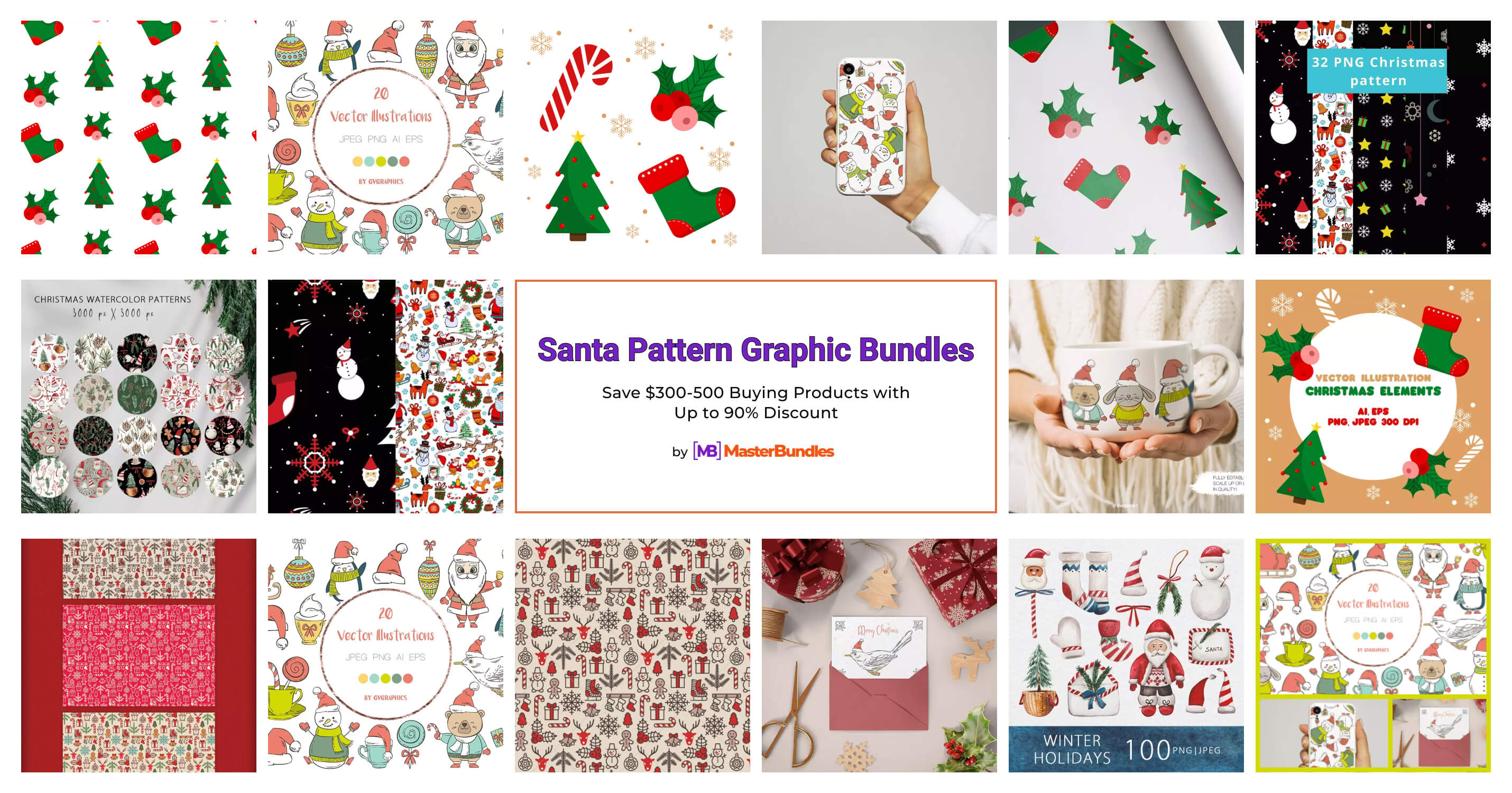 20+ Santa Pattern Graphic Bundles for 2025 - MasterBundles
