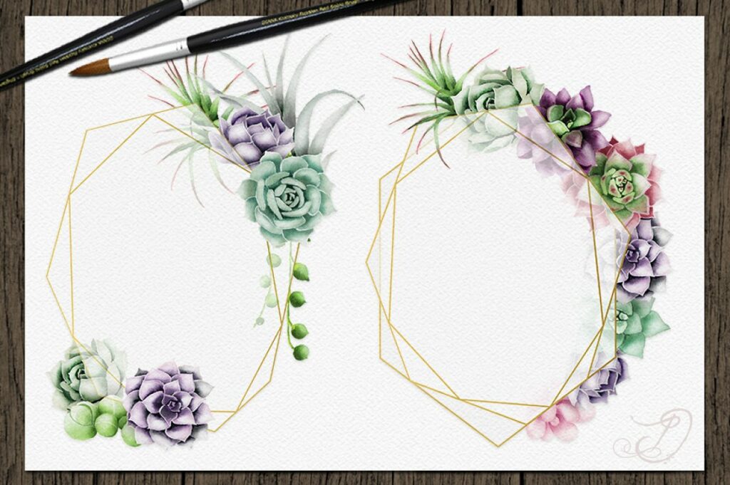 Succulent Geometric Frames Clip Art – MasterBundles