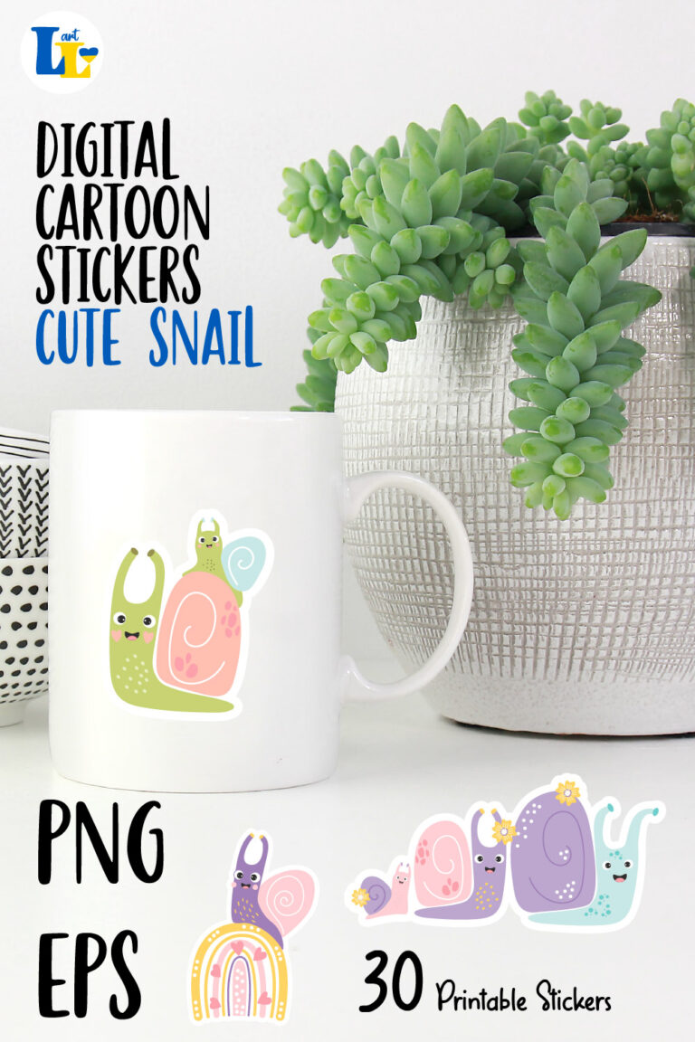 Cute Snails Printable Stickers Bundle PNG | MasterBundles