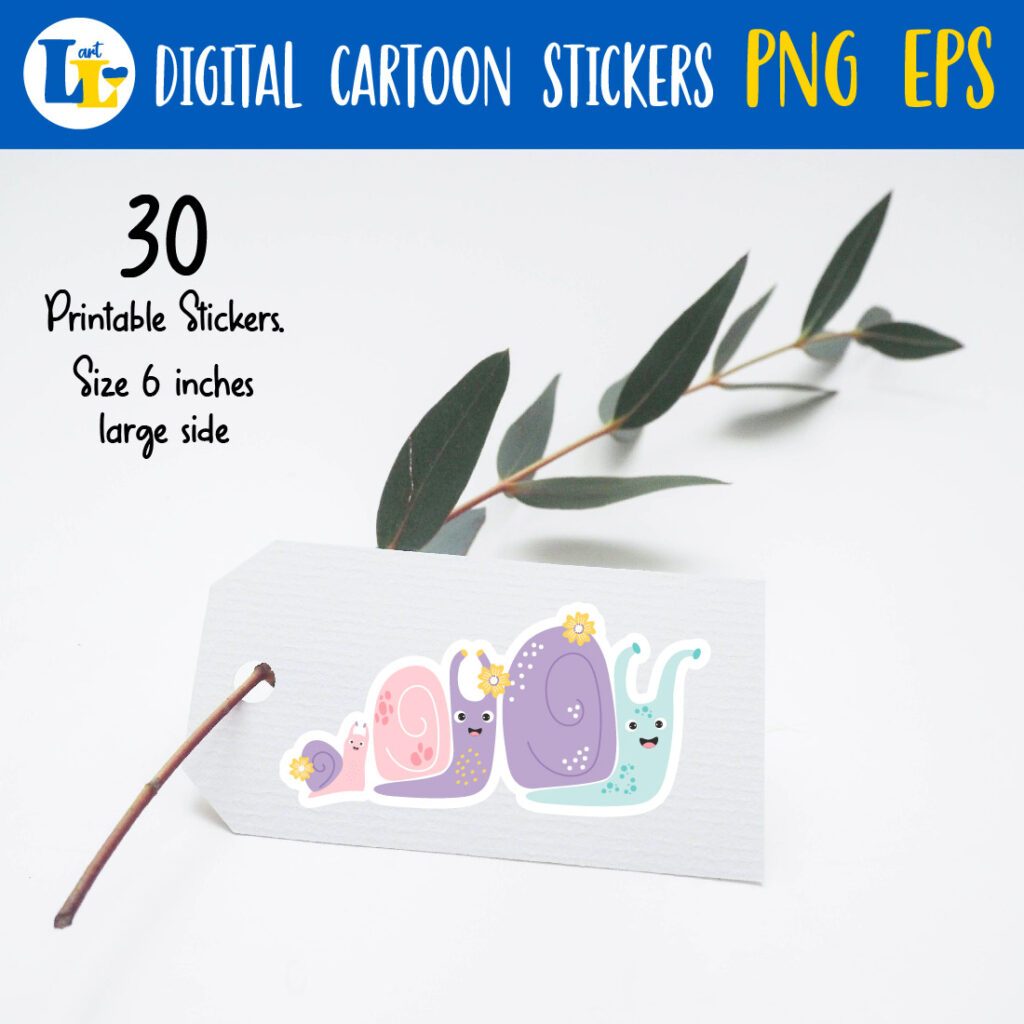 Cute Snails Printable Stickers Bundle PNG - MasterBundles