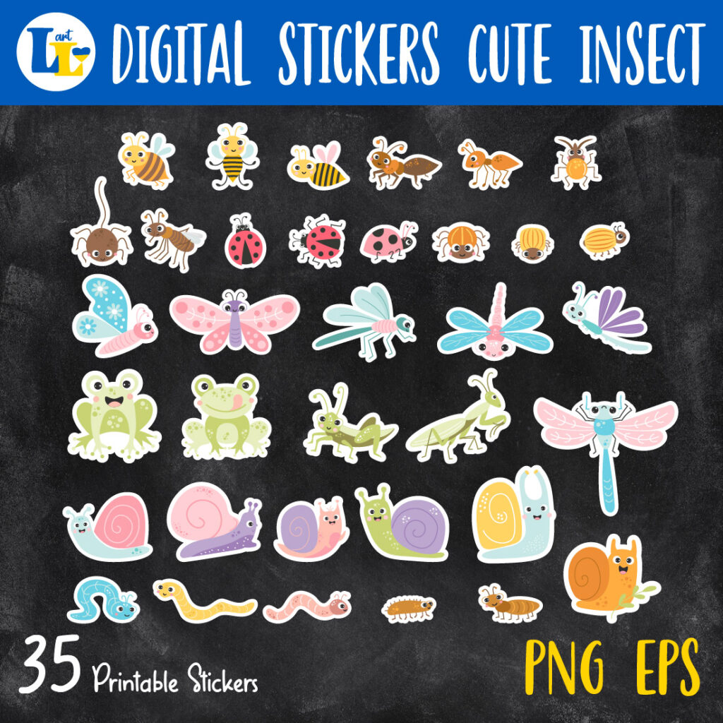 35 Cute Insect Stickers Bundle - MasterBundles