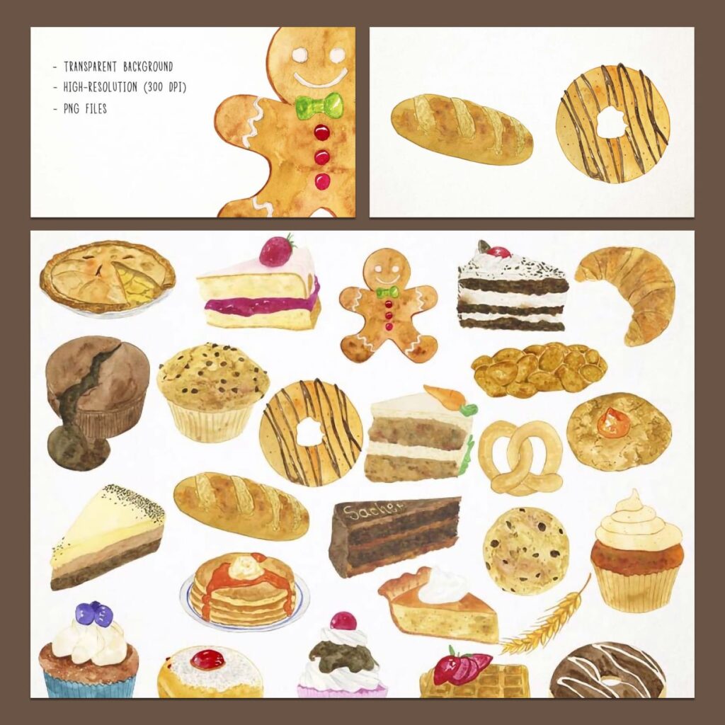Watercolor Bakery Clipart – MasterBundles