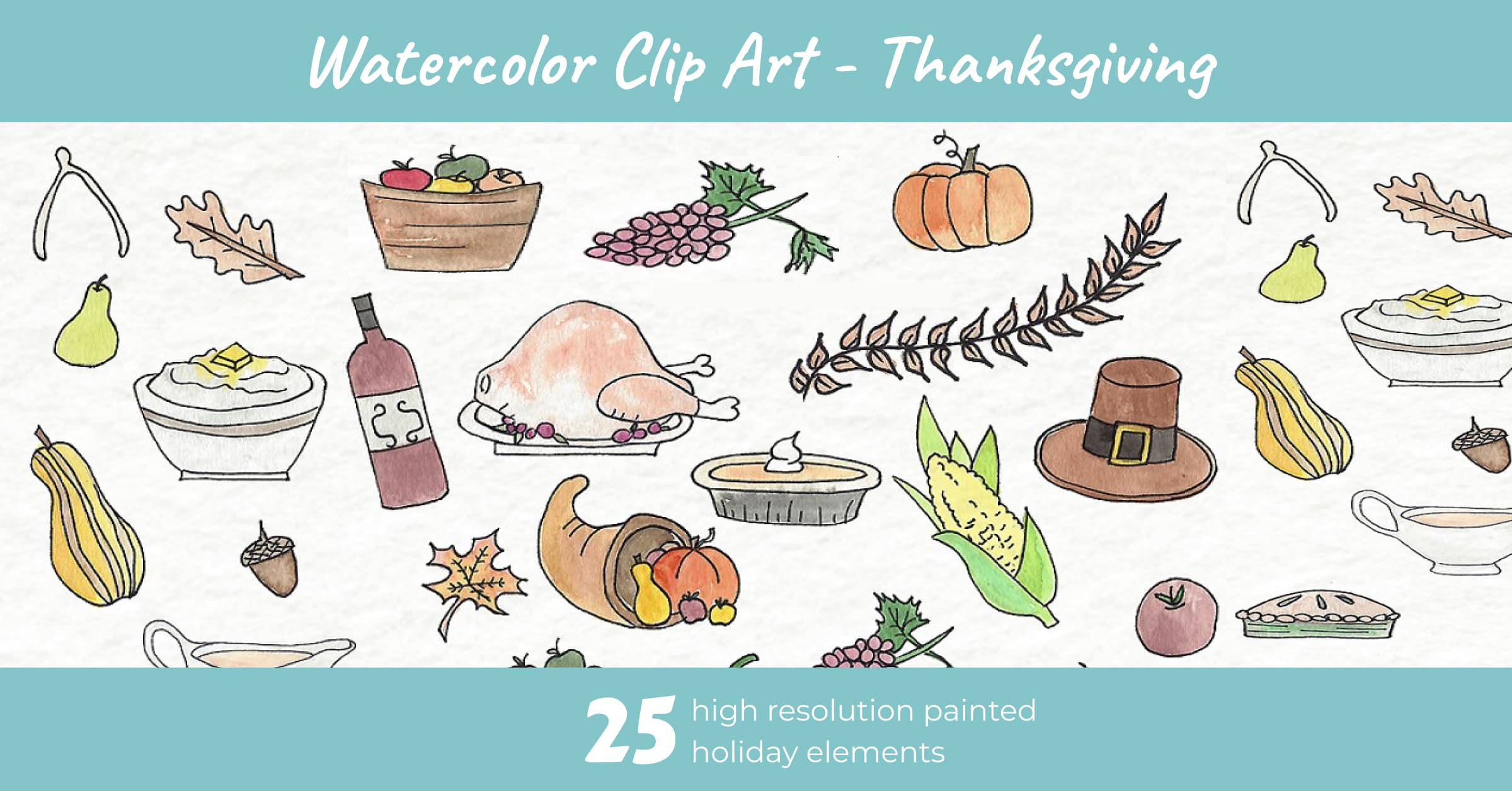 Watercolor Clip Art - Thanksgiving – MasterBundles