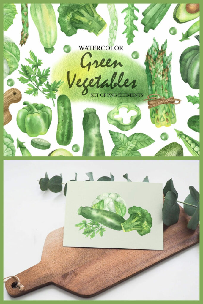 Watercolor Green Vegetables Clipart – MasterBundles