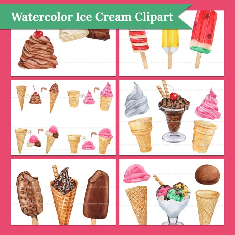 18 Watercolor Ice Cream Clipart – MasterBundles