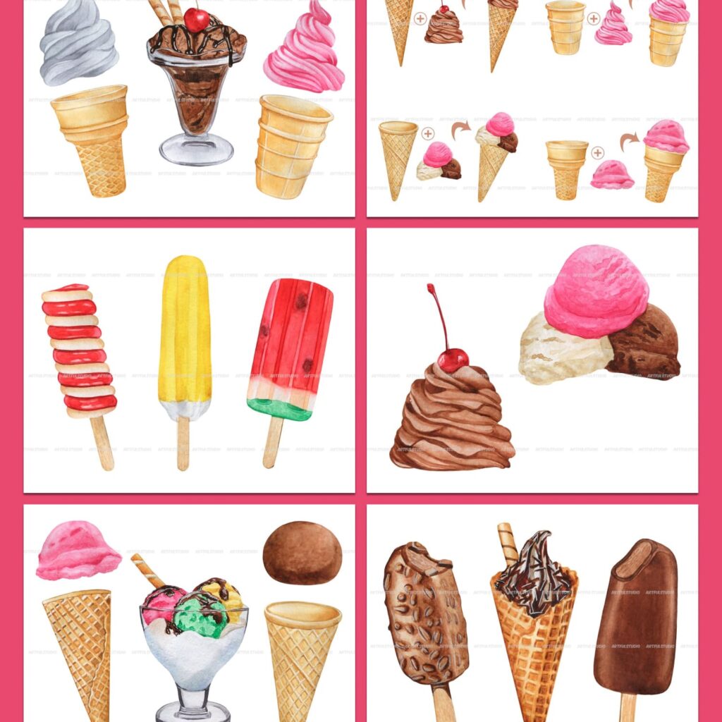 18 Watercolor Ice Cream Clipart – MasterBundles