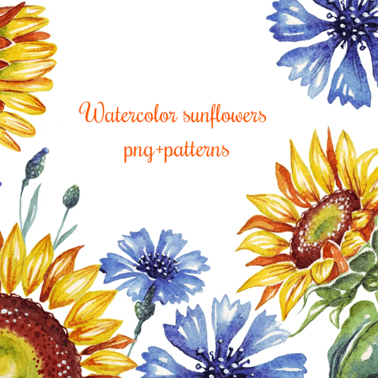 Watercolor Sunflowers PNG + Patterns - MasterBundles