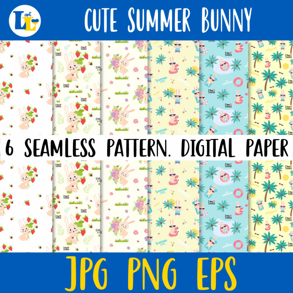 Bunny Digital Paper Pattern Background - MasterBundles