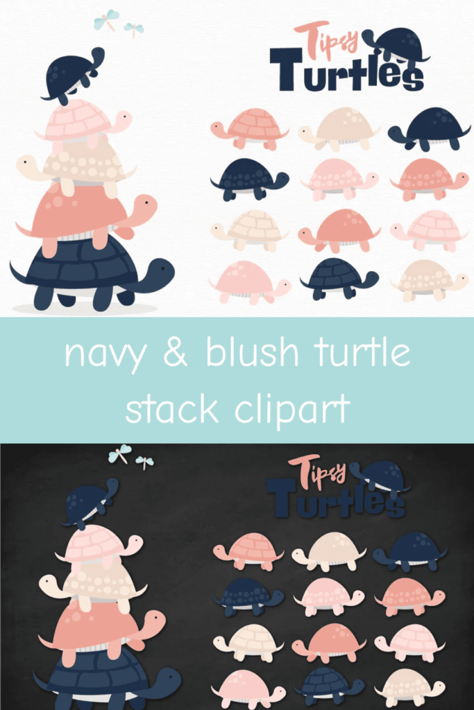 Navy & Blush Turtle Stack Clipart: Sea Turtle Illustrations – MasterBundles