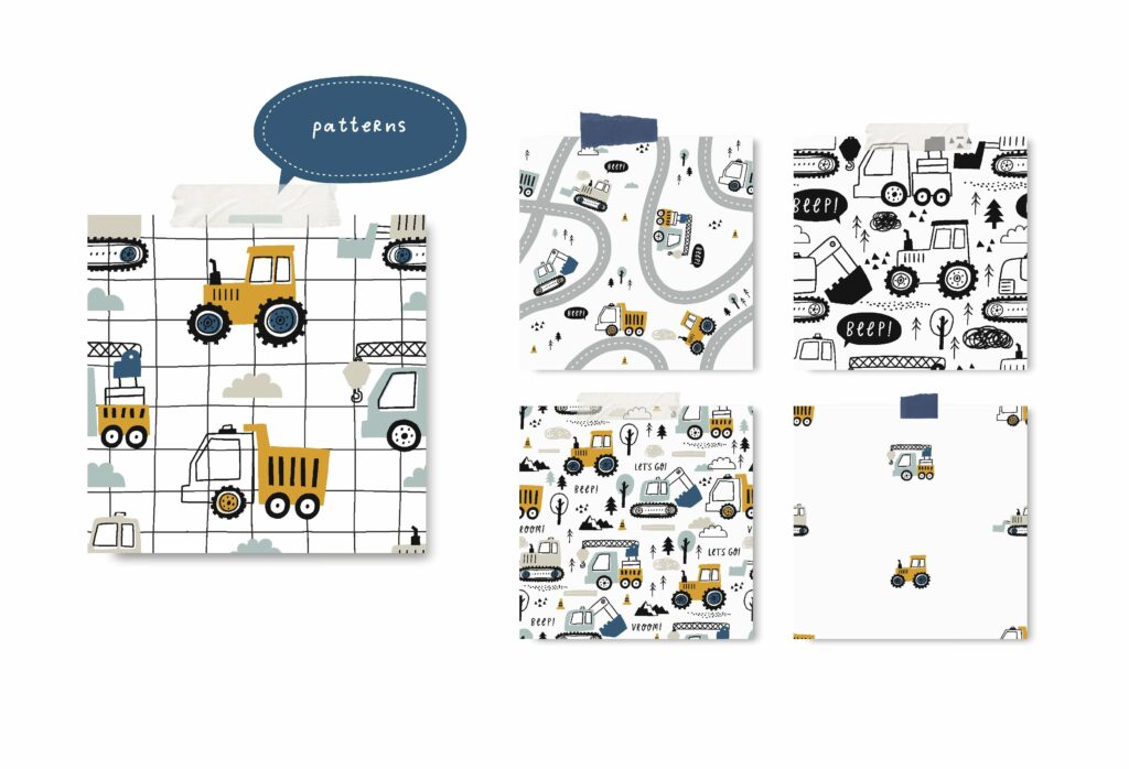 Cute Cars Patterns and Cards – MasterBundles