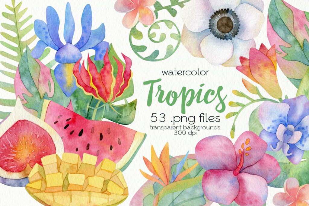 Watercolor Tropical Clipart – MasterBundles