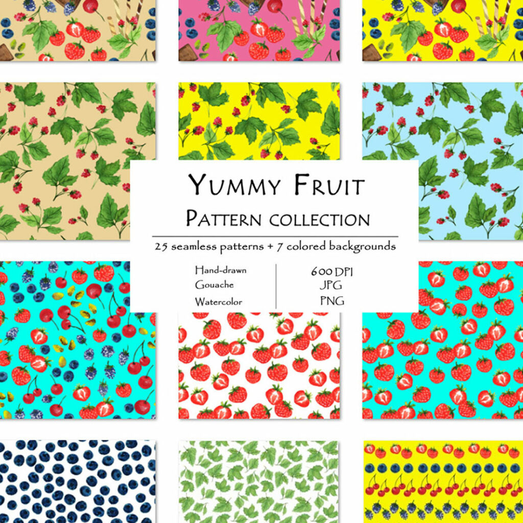 Yummy Fruit Pattern Collection with 25 Seamless Patterns and 7 ...