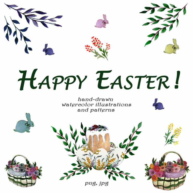 Watercolor Illustrations and Seamless Patterns with Spring Easter Mood - MasterBundles