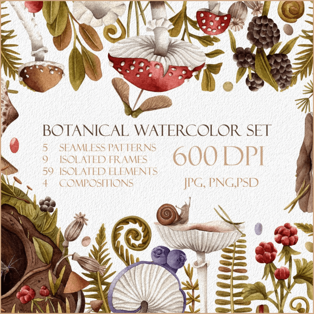 Watercolor botanical forest set – MasterBundles