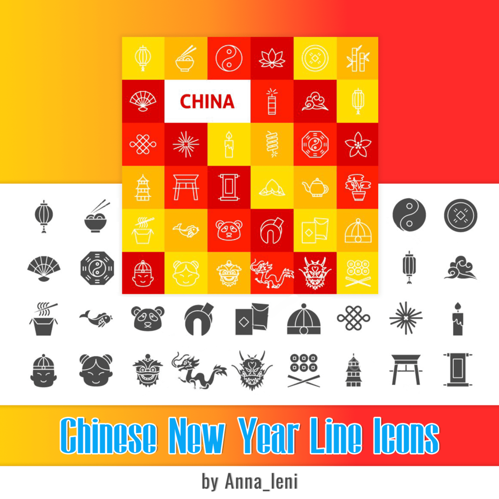 Chinese New Year Line Icons – MasterBundles