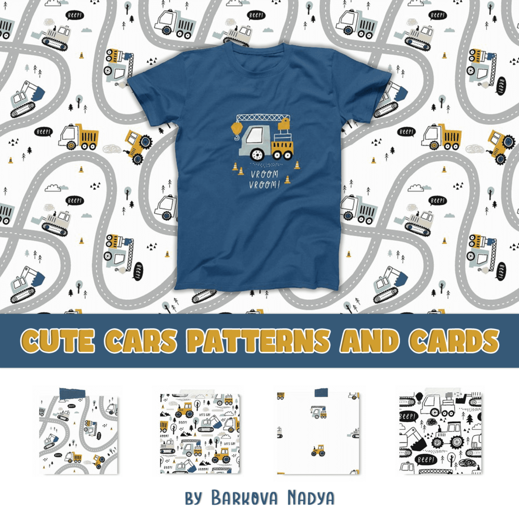 Cute Cars Patterns and Cards – MasterBundles