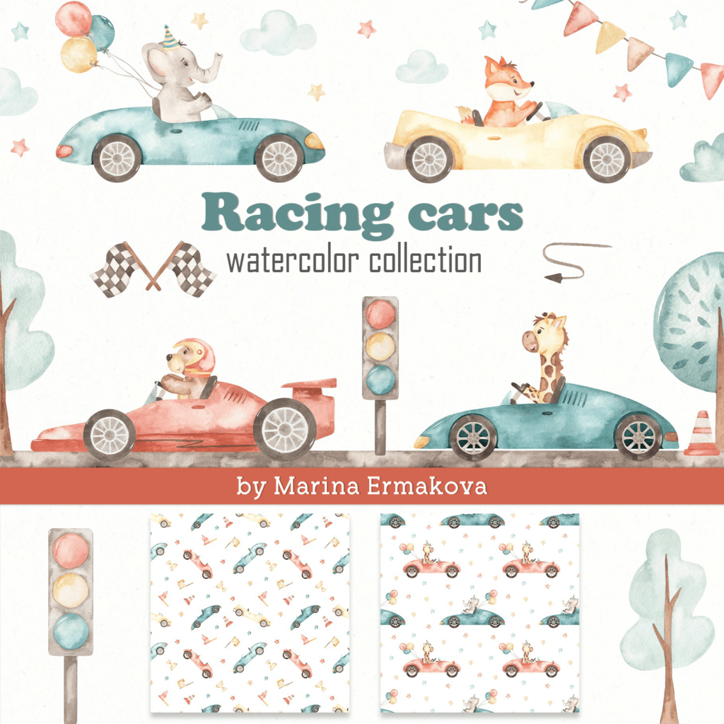 Racing Cars Watercolor Collection – MasterBundles