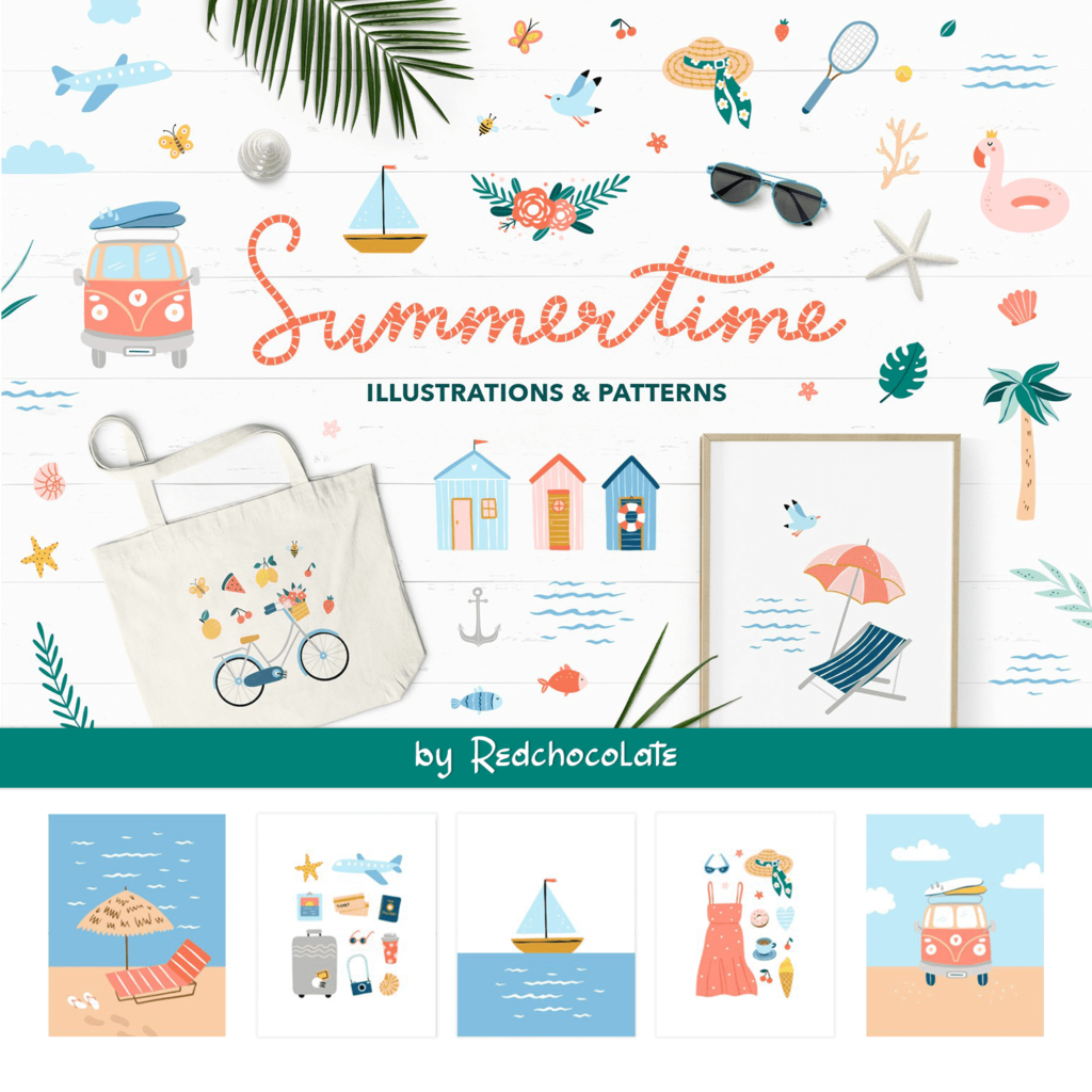 Summertime Illustrations & Patterns – MasterBundles