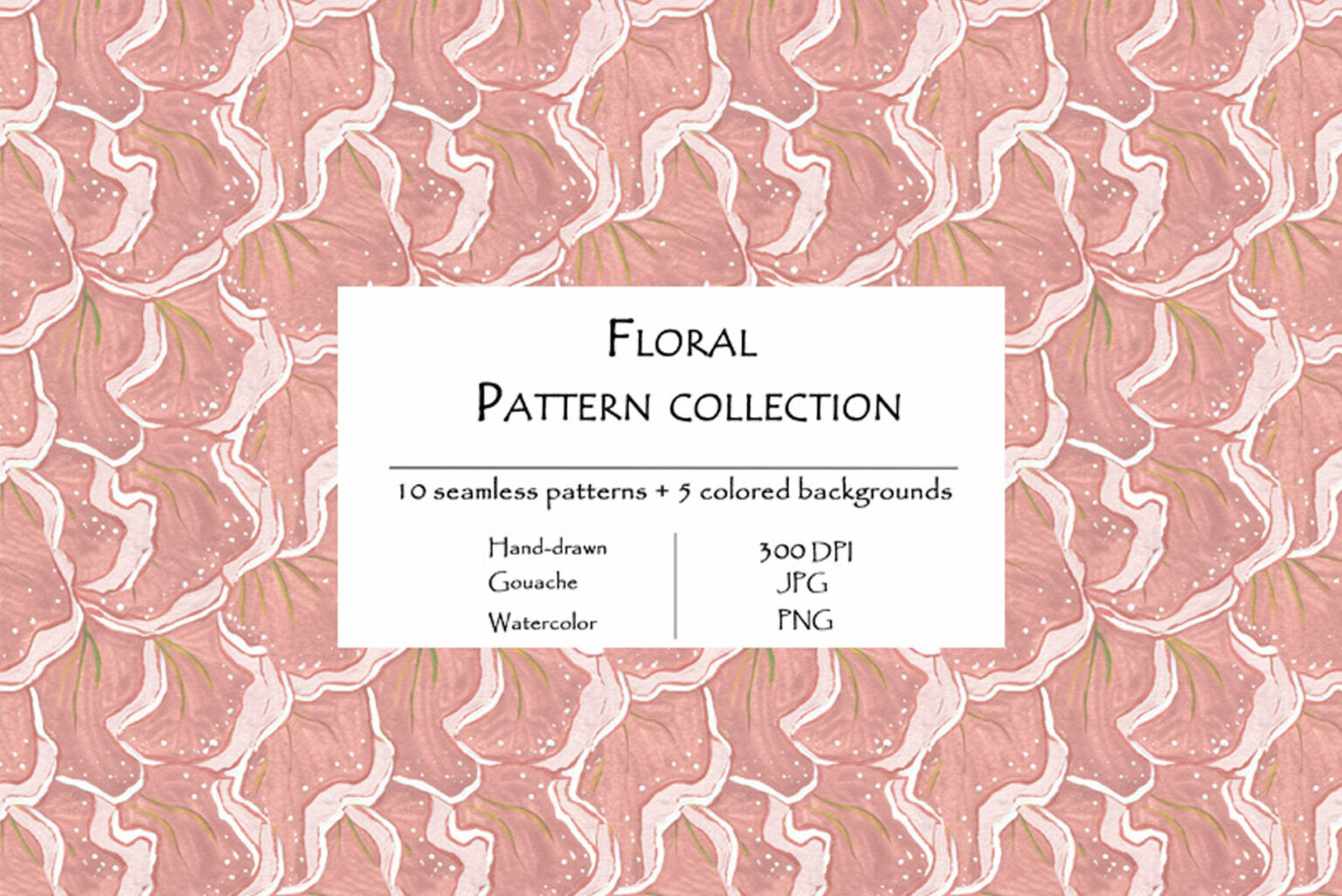 Floral Pattern Collection of 10 Seamless Patterns and 5 Colored ...