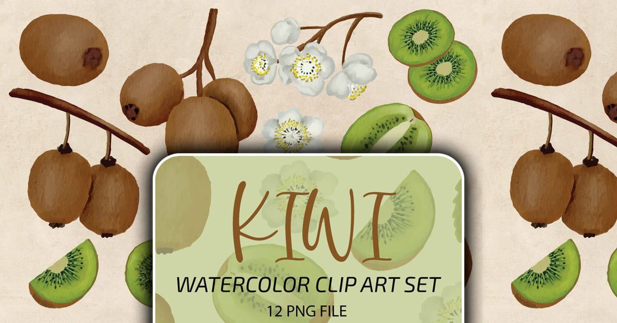 Kiwi Fruit Watercolor Clip Art Set PNG – MasterBundles