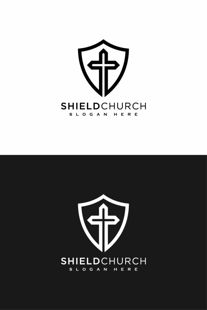 shield church line style logo vector design - MasterBundles