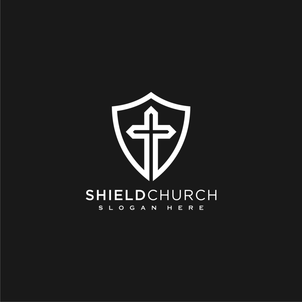 shield church line style logo vector design - MasterBundles