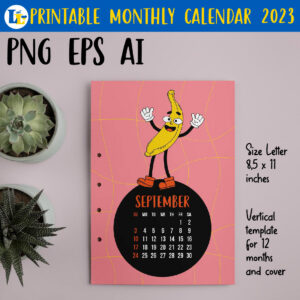 Retro Calendar 2023 groovy style Printable monthly template - MasterBundles