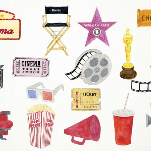 17 Watercolor Movie Clipart | Master Bundles