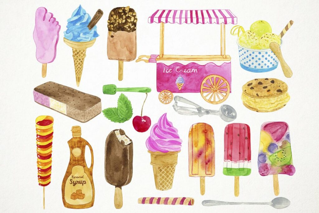 20 Watercolor Ice Cream Clipart Images – MasterBundles