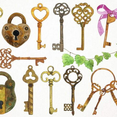 Watercolor Keys Clipart | Master Bundles